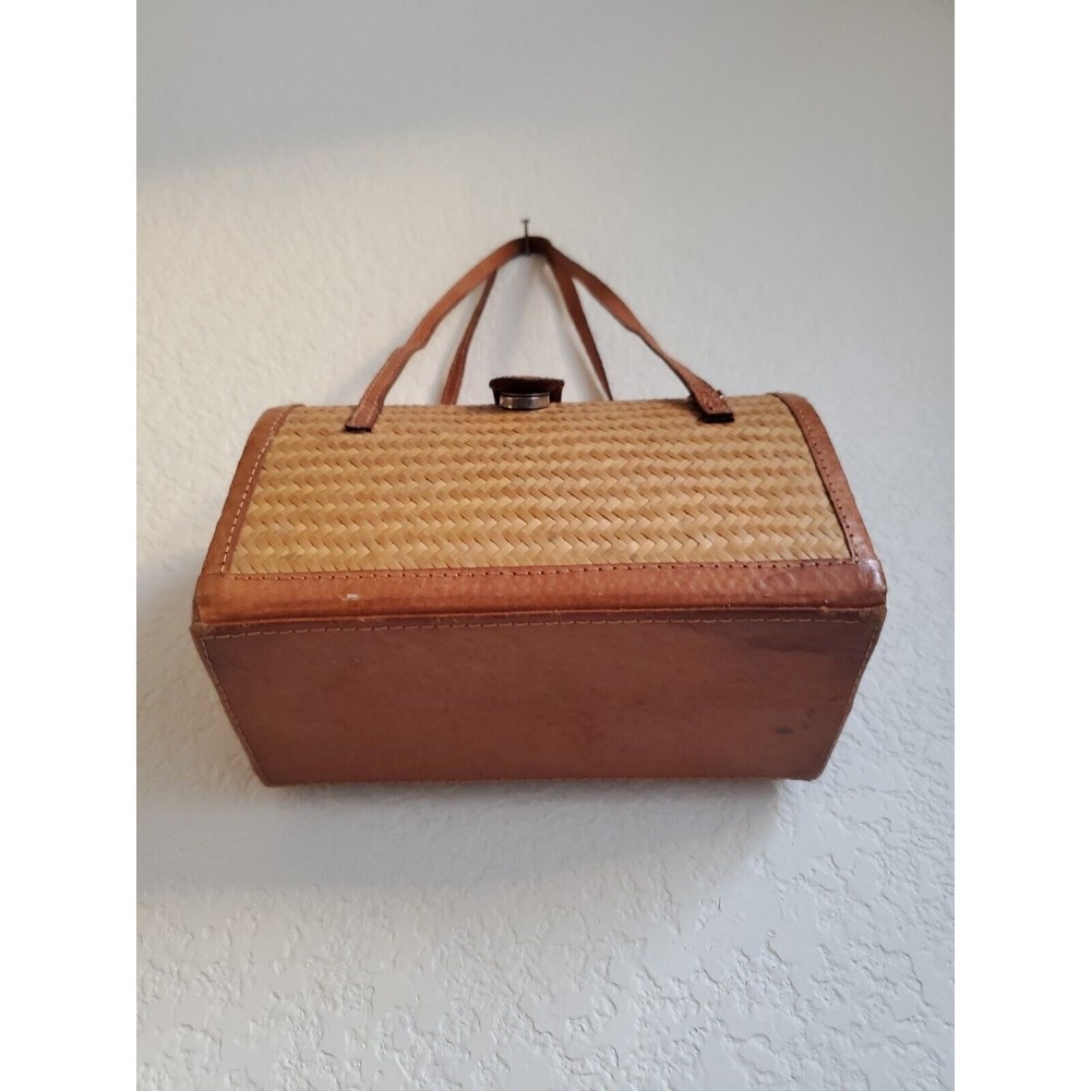 Vintage Coated Rattan Wicker Leather Purse Bamboo Han… - Gem